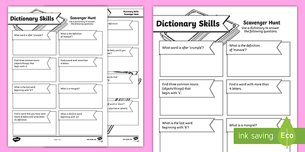 LKS2 Using a Dictionary Scavenger Hunt Worksheet - Twinkl