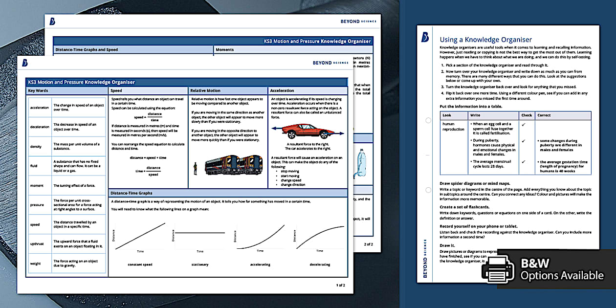 KS3 Motion and Pressure Knowledge Organiser | Beyond Science