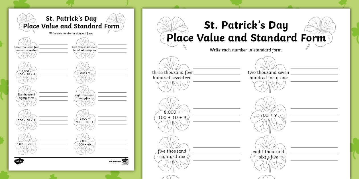 St. Patrick's Place Value and Standard Form Activity