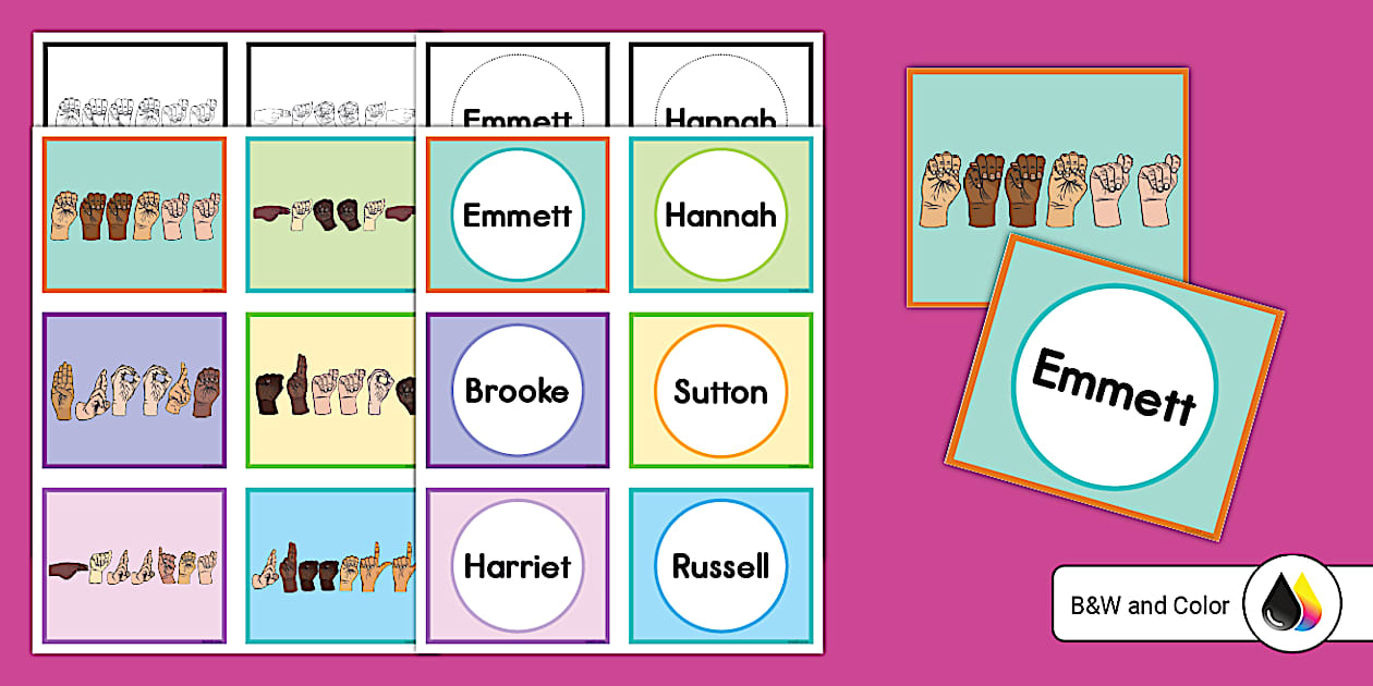 ASL Fingerspelling Names With Double Letters Matching Cards