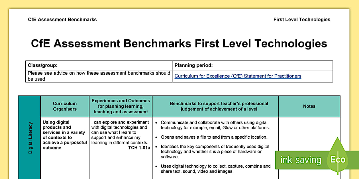 CfE Technologies Benchmarks Tracker - Scotland - Twinkl