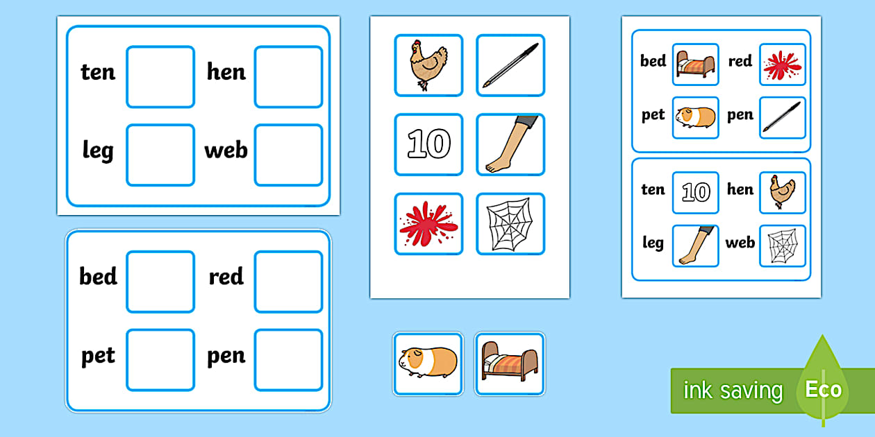 Editable Workstation Pack: Picture to CVC (e) Four Word Matching Activity