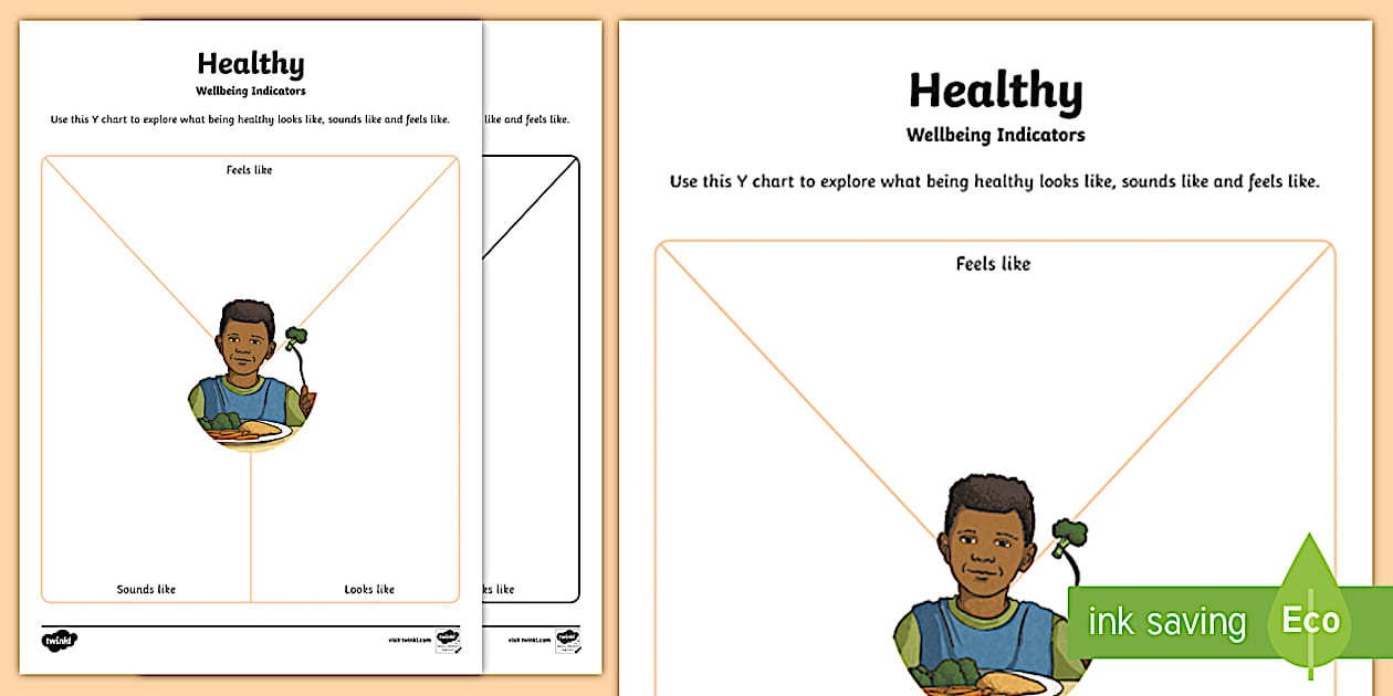 Black and White CfE Wellbeing Indicators Healthy Y Chart Worksheet