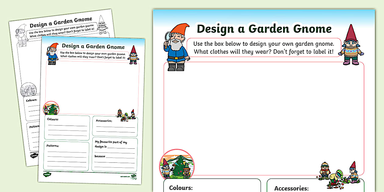 Design a Garden Gnome Worksheet (teacher made) - Twinkl