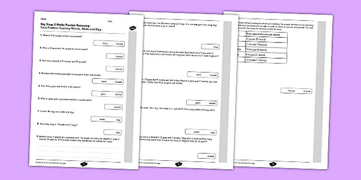 KS2 Reasoning Test Practice Solve Problems Involving Months Weeks and Days