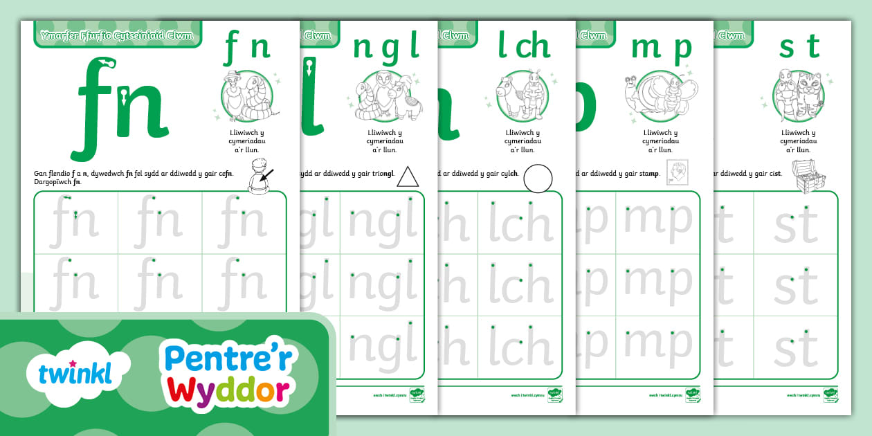 Pentre'r Wyddor: Taflenni Dargopïo Cytseiniaid Clwm 6