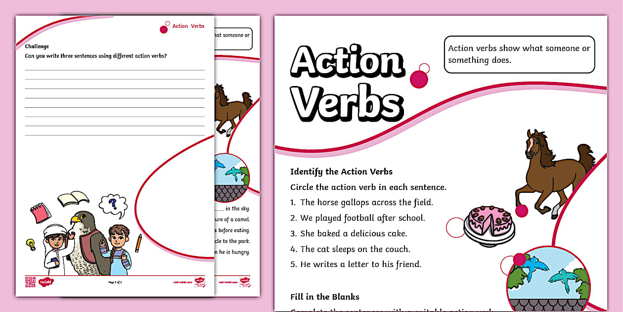 Action Verbs Activity Sheet (teacher made) - Twinkl