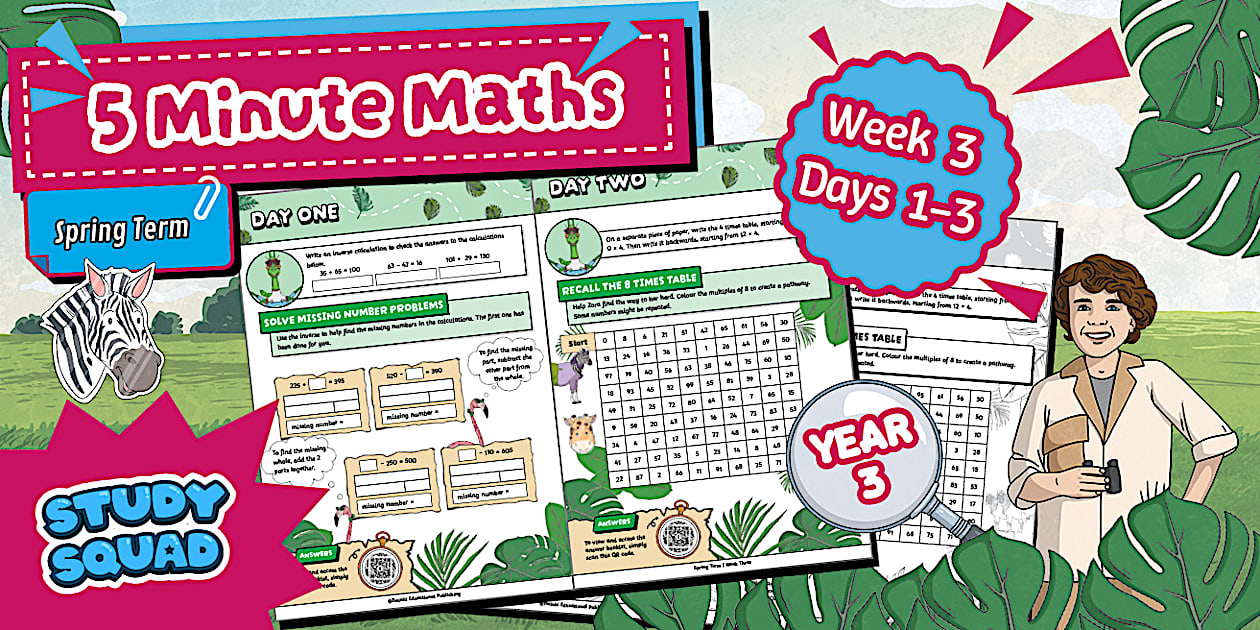 👉 Study Squad 5 Minute Maths - Year 3 Spring - Week 3 Days 1-3