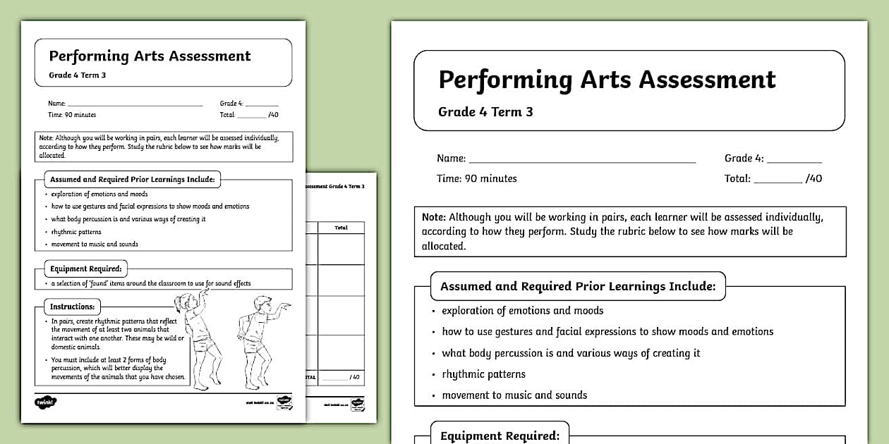 Grade 4 Performing Arts Assessment Term 3 (teacher made)