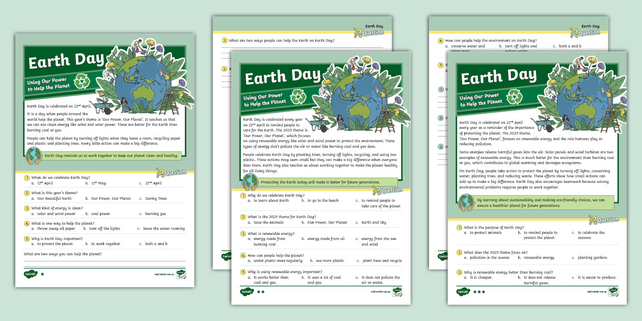 Earth Day Differentiated Reading Comprehension Pack - Twinkl