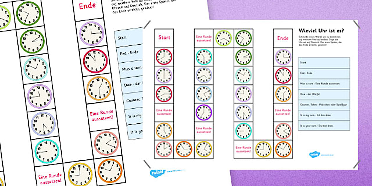 Telling the Time Board Game German (Lehrer gemacht) - Twinkl