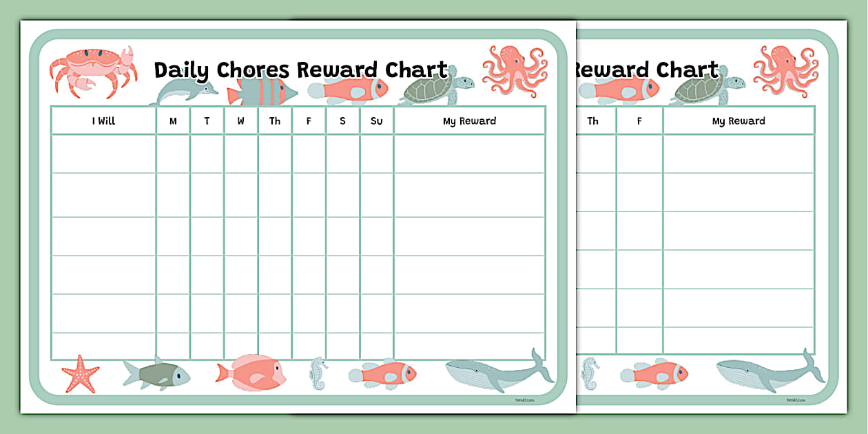 Under the Sea Themed Daily Chores Reward Chart - Twinkl
