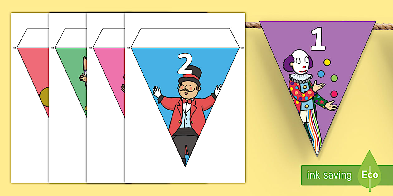Editable Circus Themed 1 to 20 Number Display Bunting