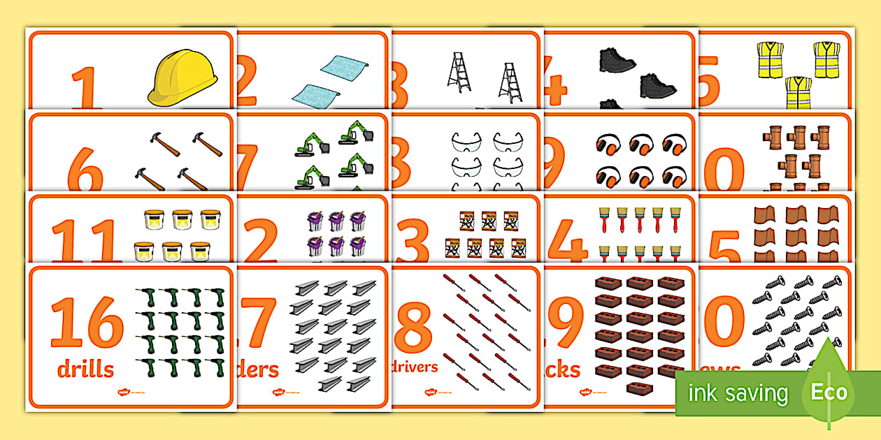 Precursive Builders Tools 1-20 Counting A4 Display Posters