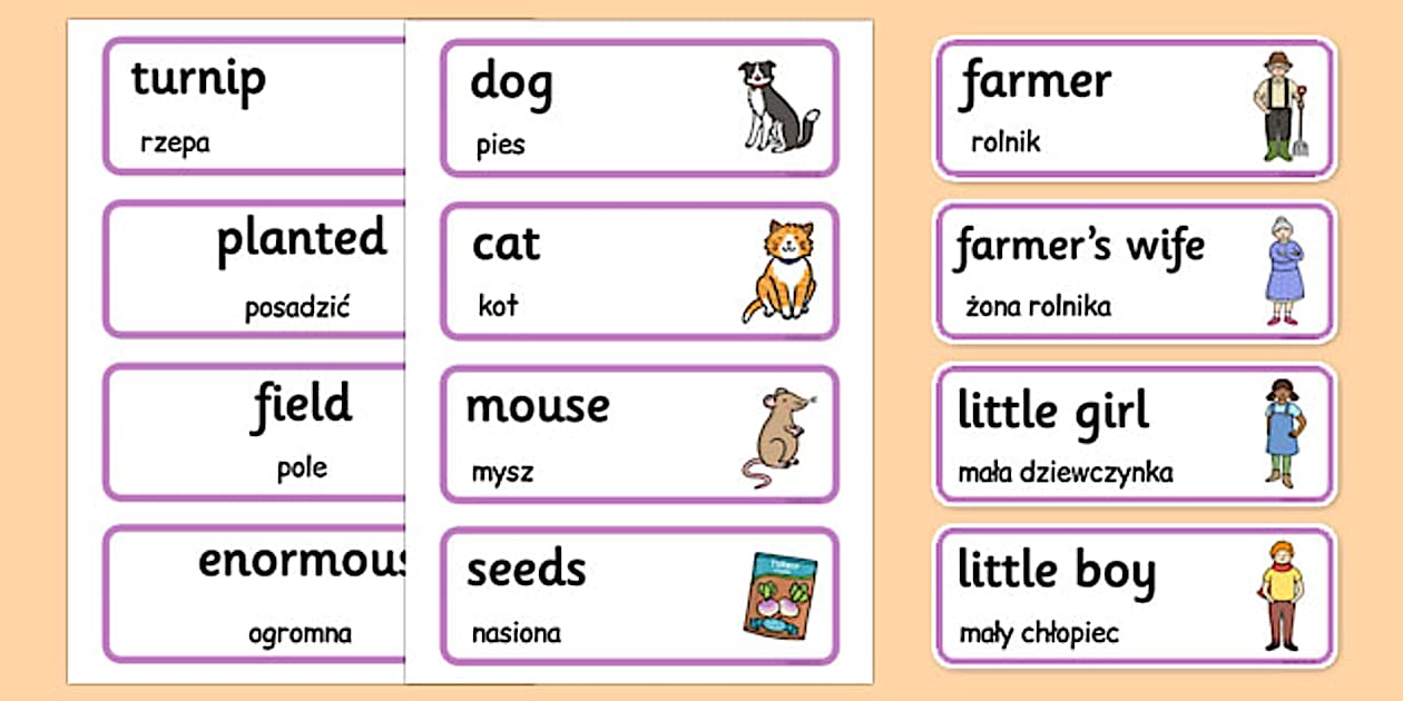 The Enormous Turnip Word Cards Polish Translation - Twinkl