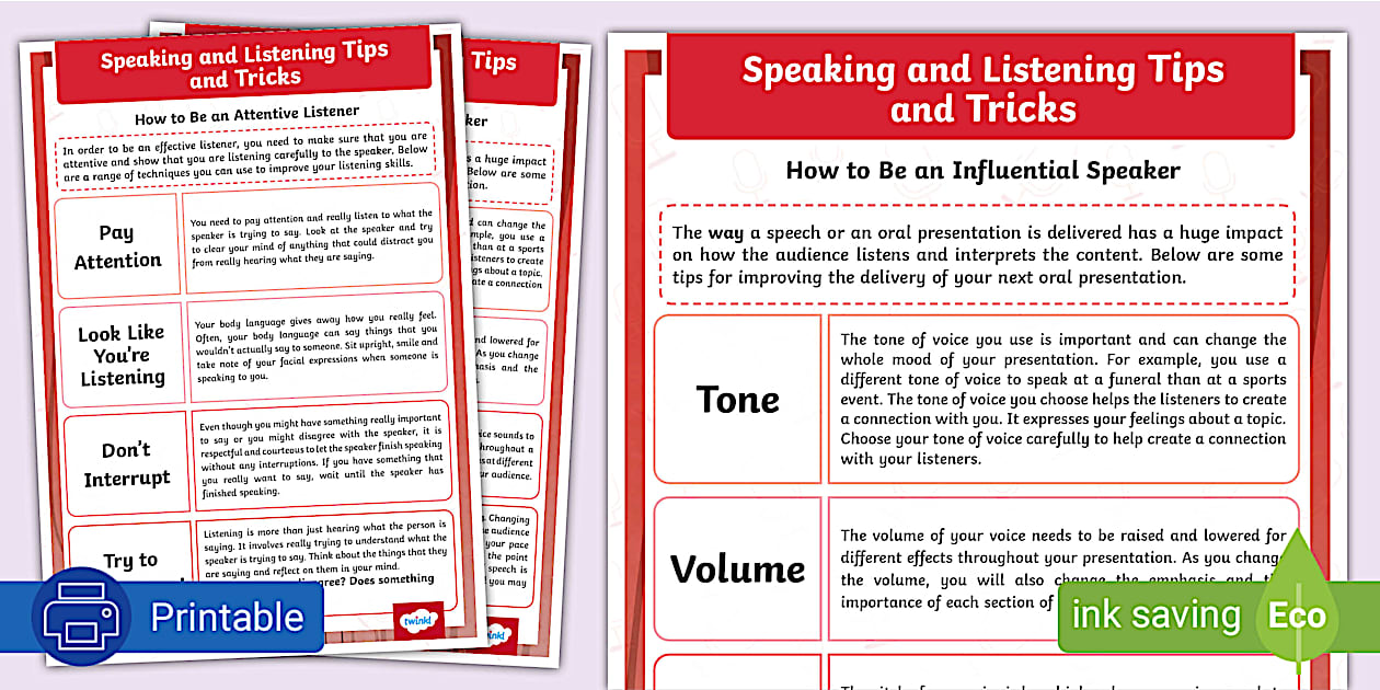 Speaking and Listening Tips and Tricks Poster (teacher made)