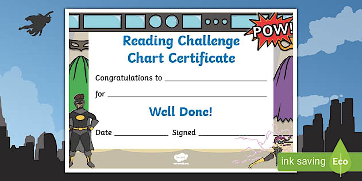 Editable Reading Challenge Chart Certificates Superhero Themed