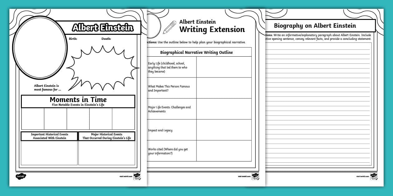 Albert Einstein Biography Research and Writing Project for 6th-8th Grade
