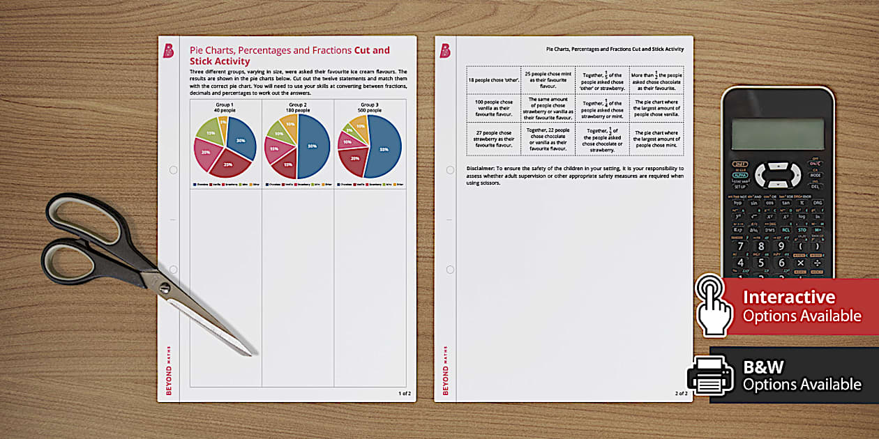 Pie Charts, Percentages and Fractions Cut and Stick Activity