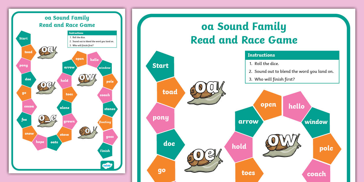 Phonics - oa Sound Family Read and Race Game - Phase 5 - KS1