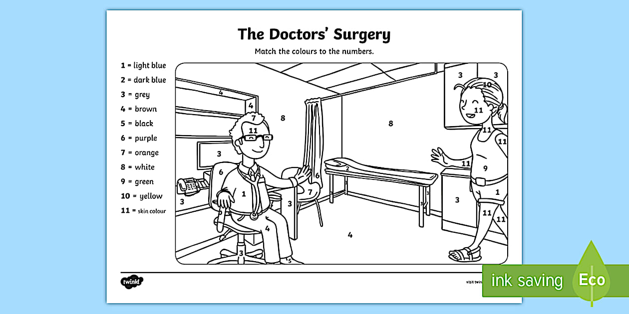 The Doctors' Surgery Aistear Colour by Number - Twinkl