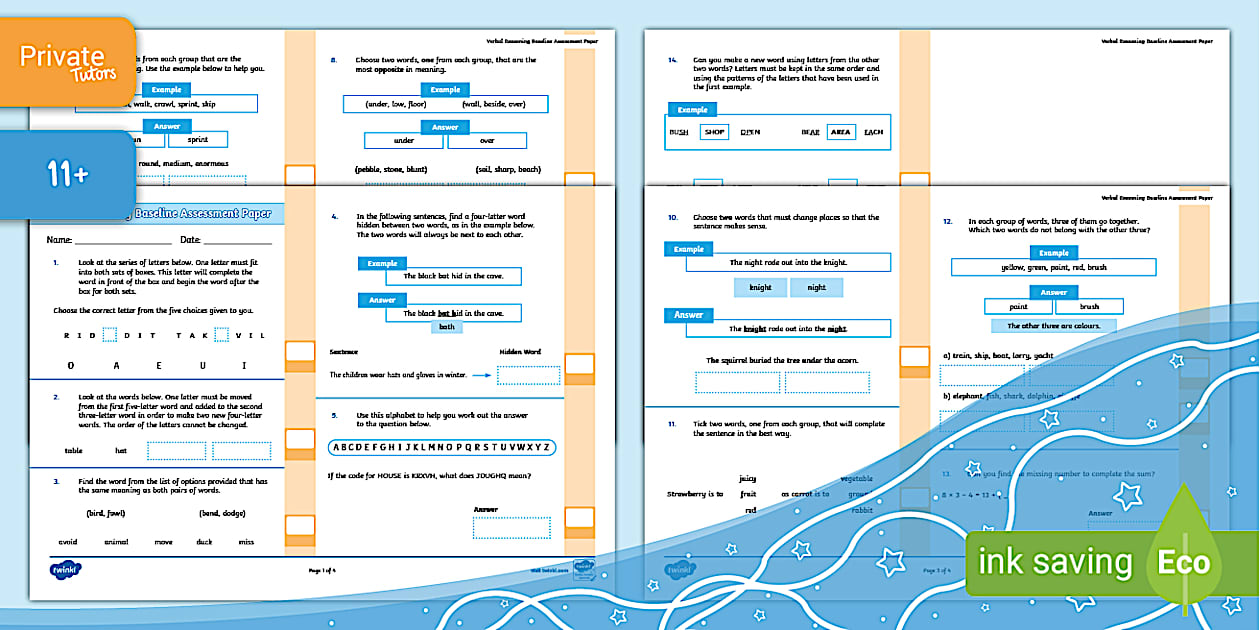 11+ Verbal Reasoning Baseline Assessment Paper - Twinkl