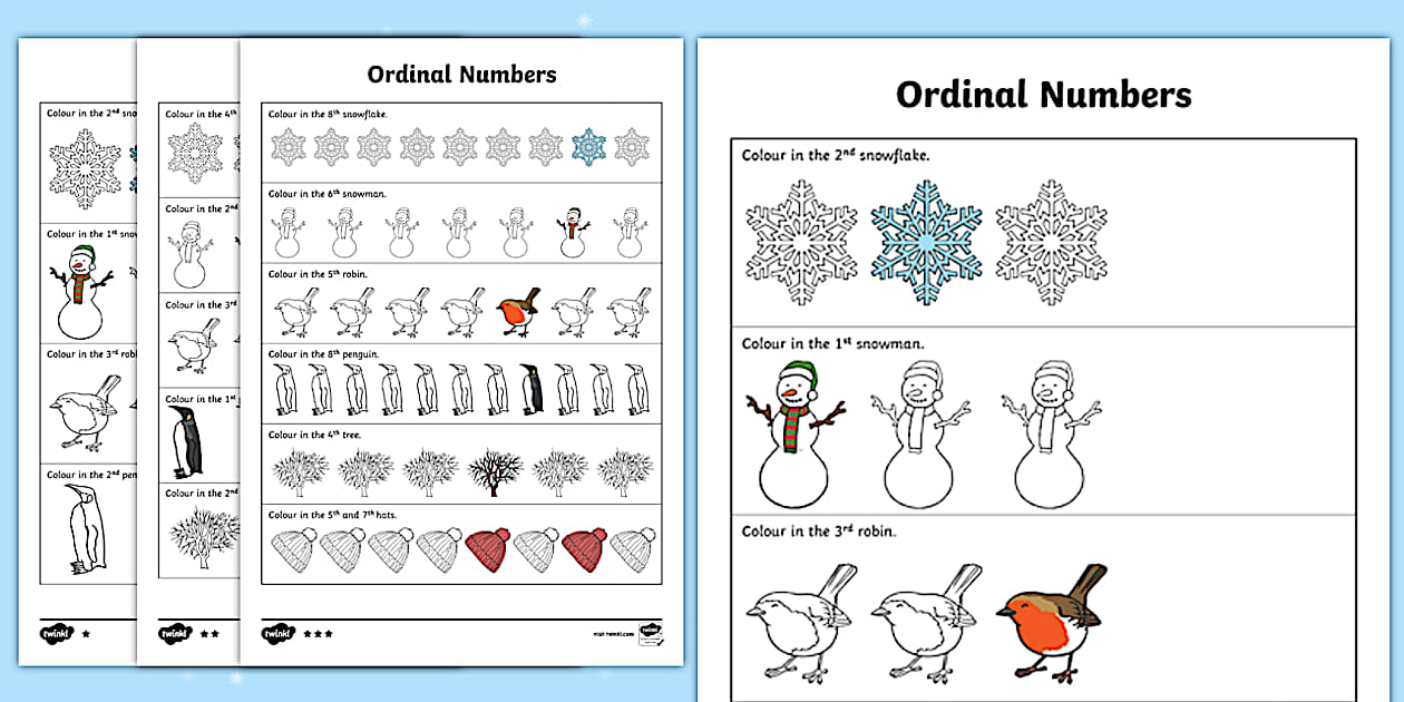 Winter-Themed Ordinal Numbers Worksheet - Twinkl