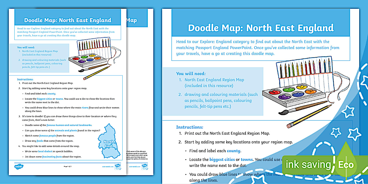 Doodle Map: North East England (Ages 5 - 11) (teacher made)