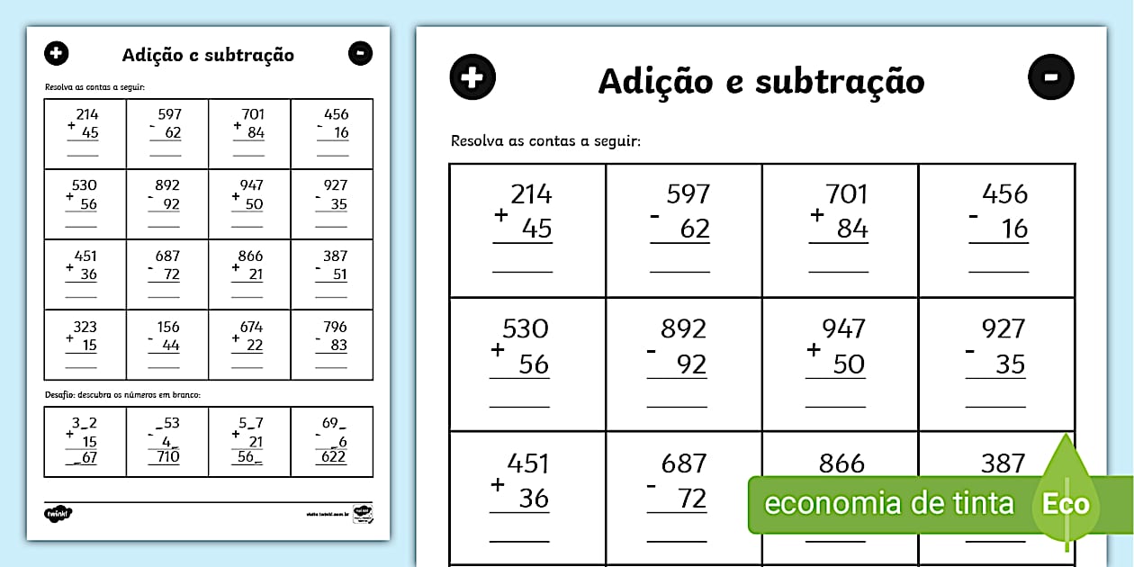 Atividade de Adição e Subtração para o 2º Ano