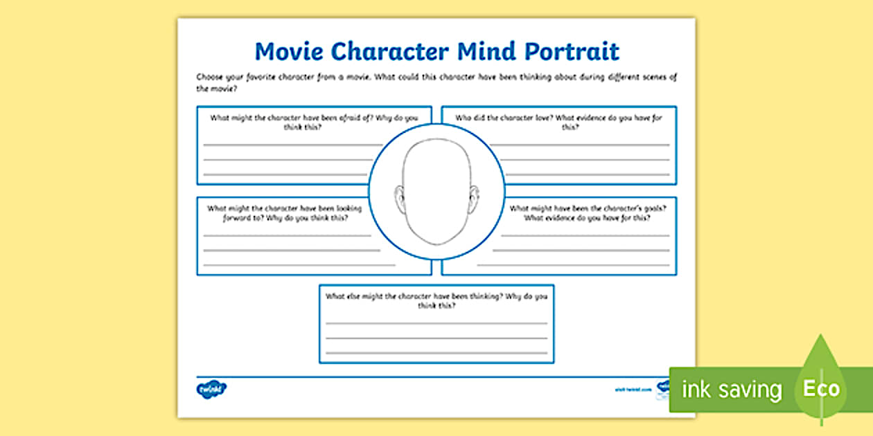 Movie Character Mind Portrait Worksheet (teacher made)