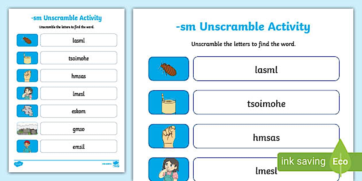 'sm' Unscramble Activity Sheet (teacher made) - Twinkl