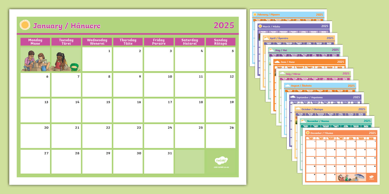 2025 Monthly Māori Calendar for New Zealand Lesson Planning