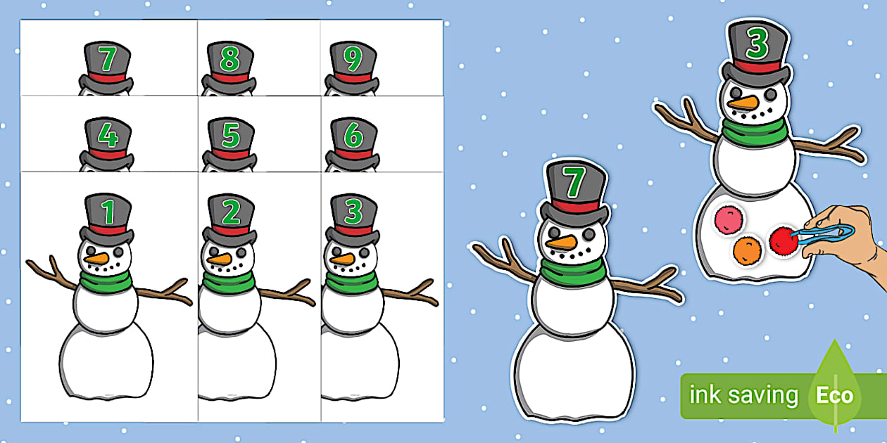 👉 Snowman Counting Fine Motor Skills Maths Activity - Twinkl