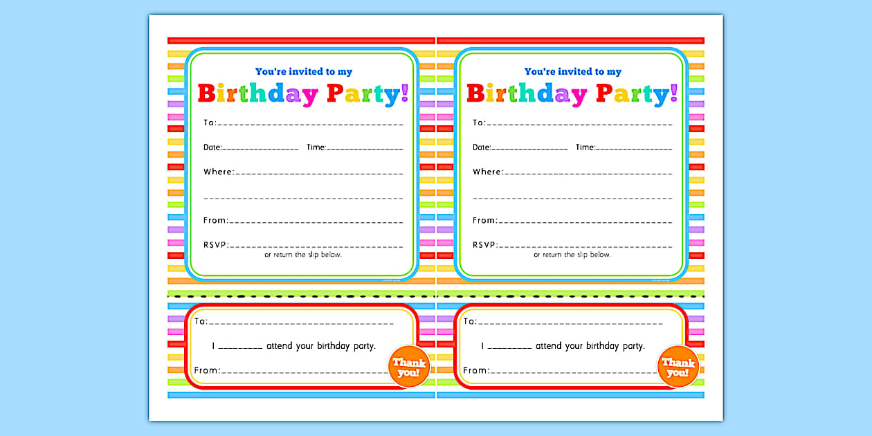 Editable Rainbow Themed Birthday Party Invitations - Twinkl
