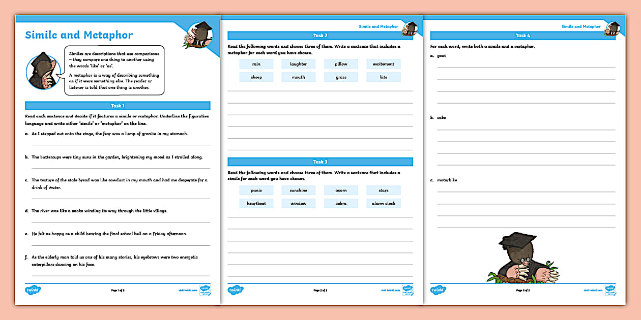 Simile and Metaphor Activity Sheets (teacher made) - Twinkl