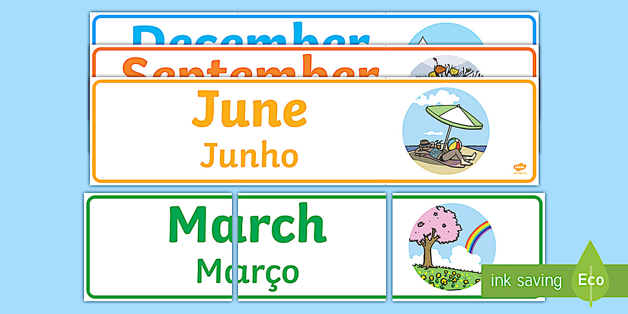 Months of the Year Display Banner Pack English/Portuguese - Months of ...