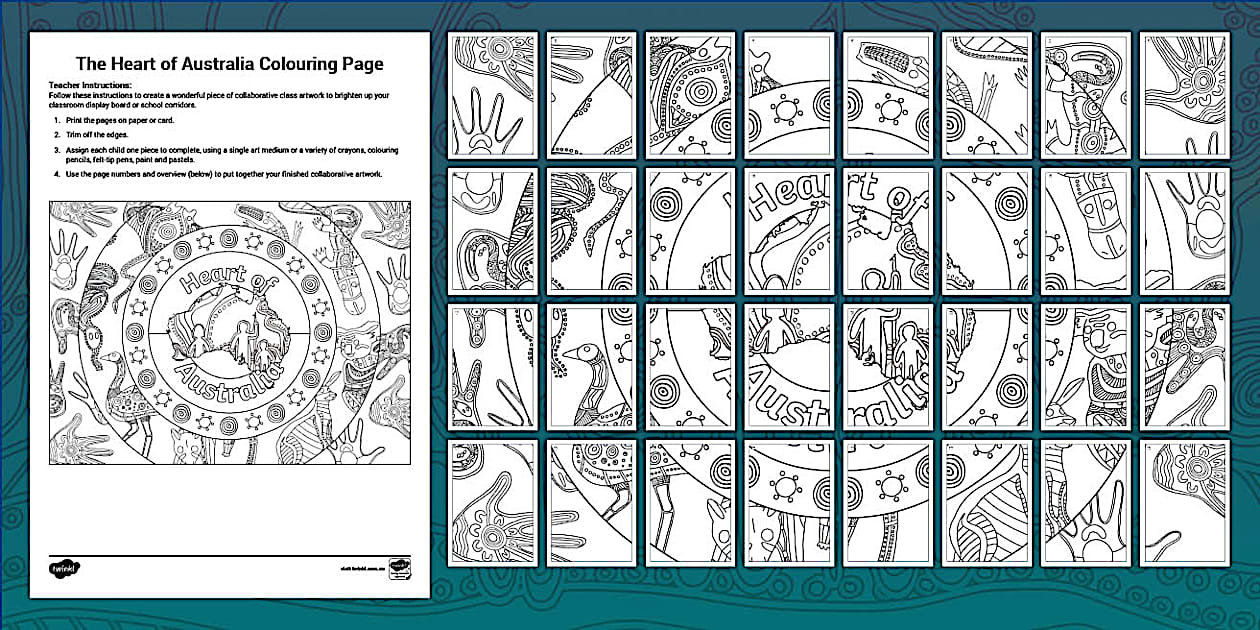 The Heart Of Australia Collaborative Colouring - Twinkl
