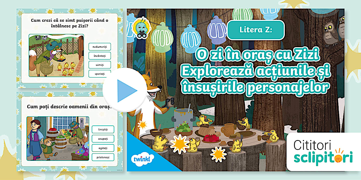 O zi în oraș cu Zizi PowerPoint cu însușirile personajelor