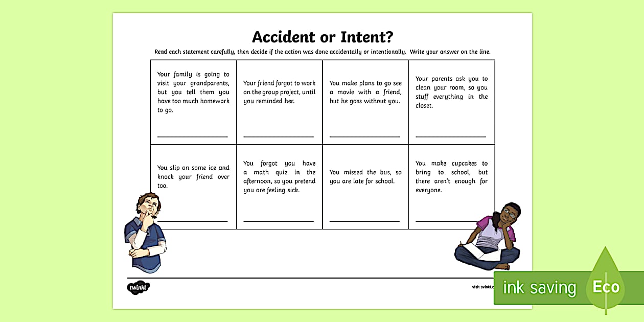 Accident or Intent? Worksheet / Worksheet (teacher made)