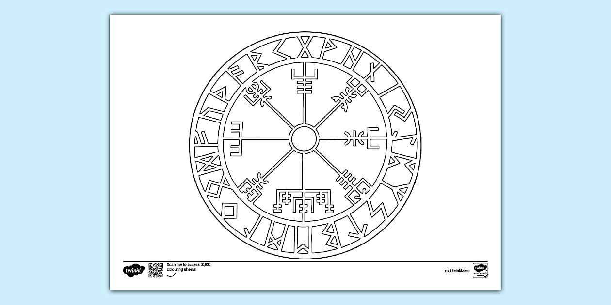 Viking Compass Colouring Page (teacher made) - Twinkl