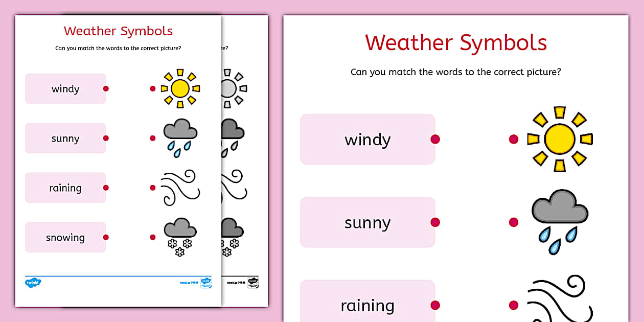 Weather Symbols Matching Worksheet (teacher made) - Twinkl
