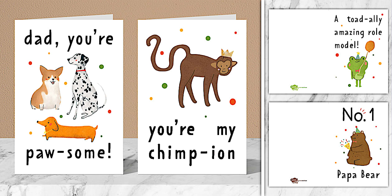 Animal Puns for Father's Day Cards Pk | Twinkl Party