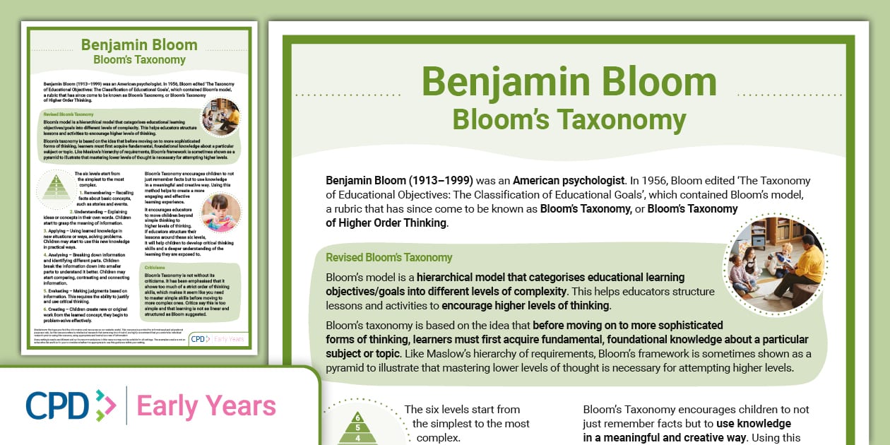 Benjamin Bloom – Bloom's Taxonomy | Poster | CPD - Twinkl