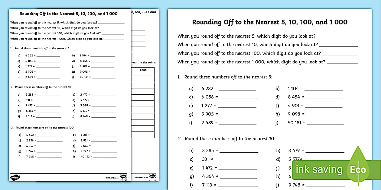 Rounding Off to the Nearest 5,10,100 and 1000 Activity Sheet