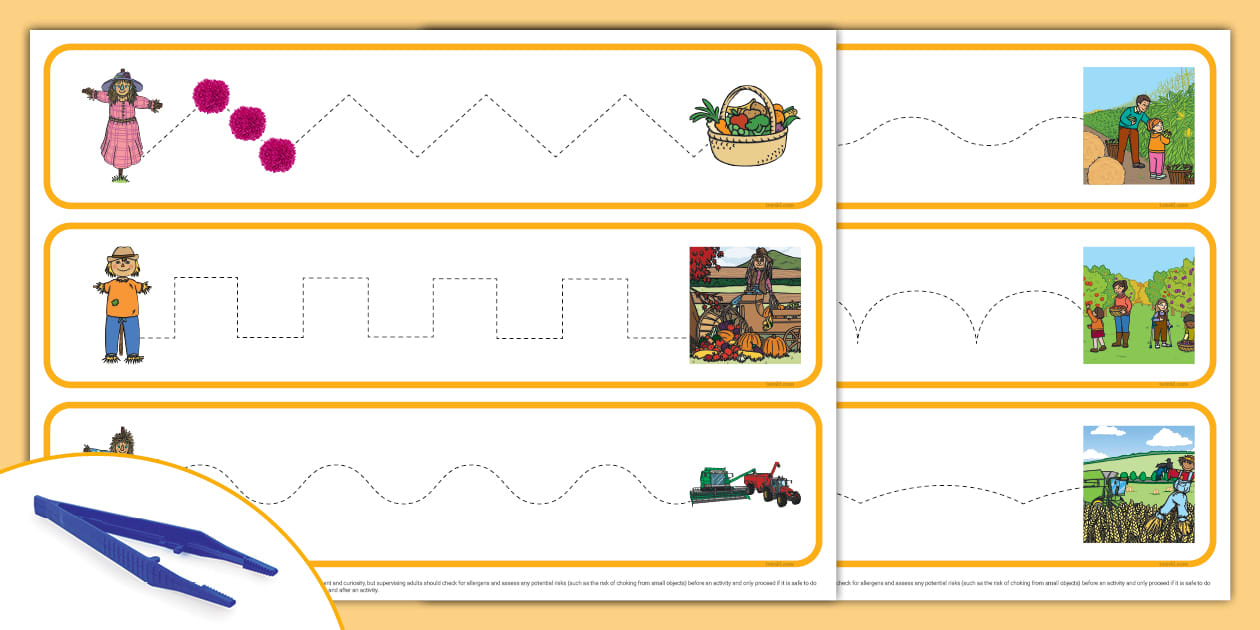 Harvest Scarecrow Trails Fine Motor Skills Cards | Twinkl