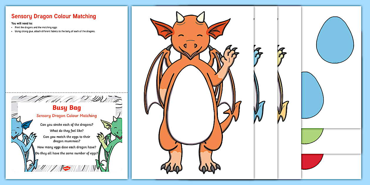 Sensory Dragon Colour Matching Busy Bag Prompt Card and Resource Pack