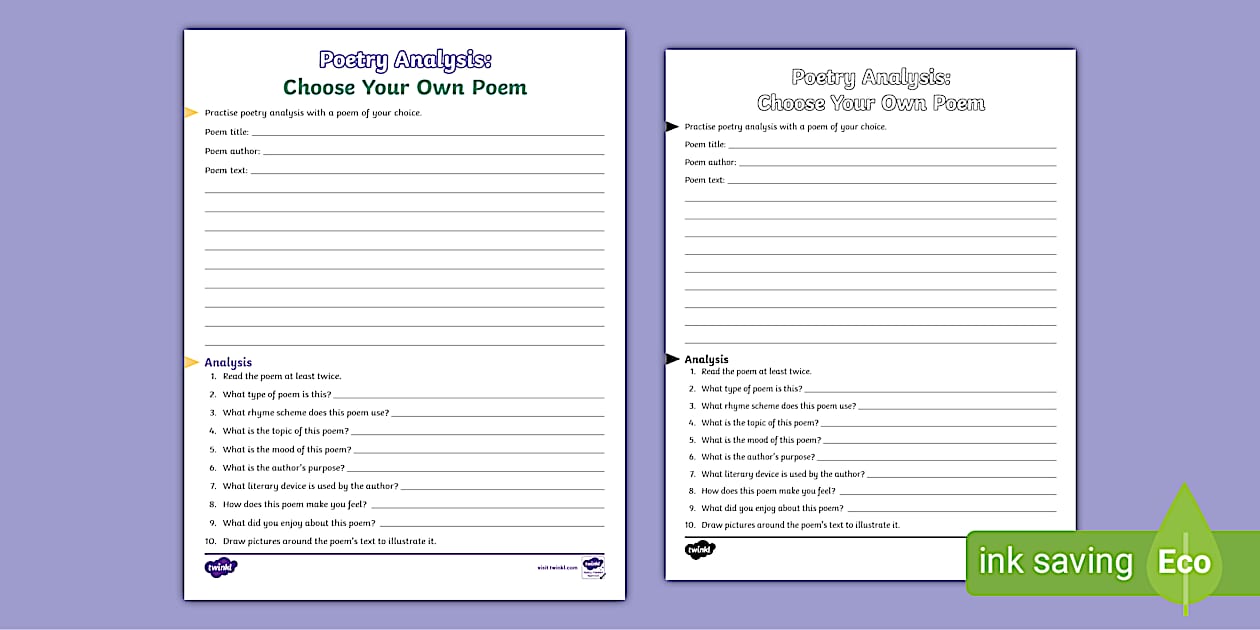 Poetry Analysis Worksheet: Choose your Own Poem | Twinkl USA