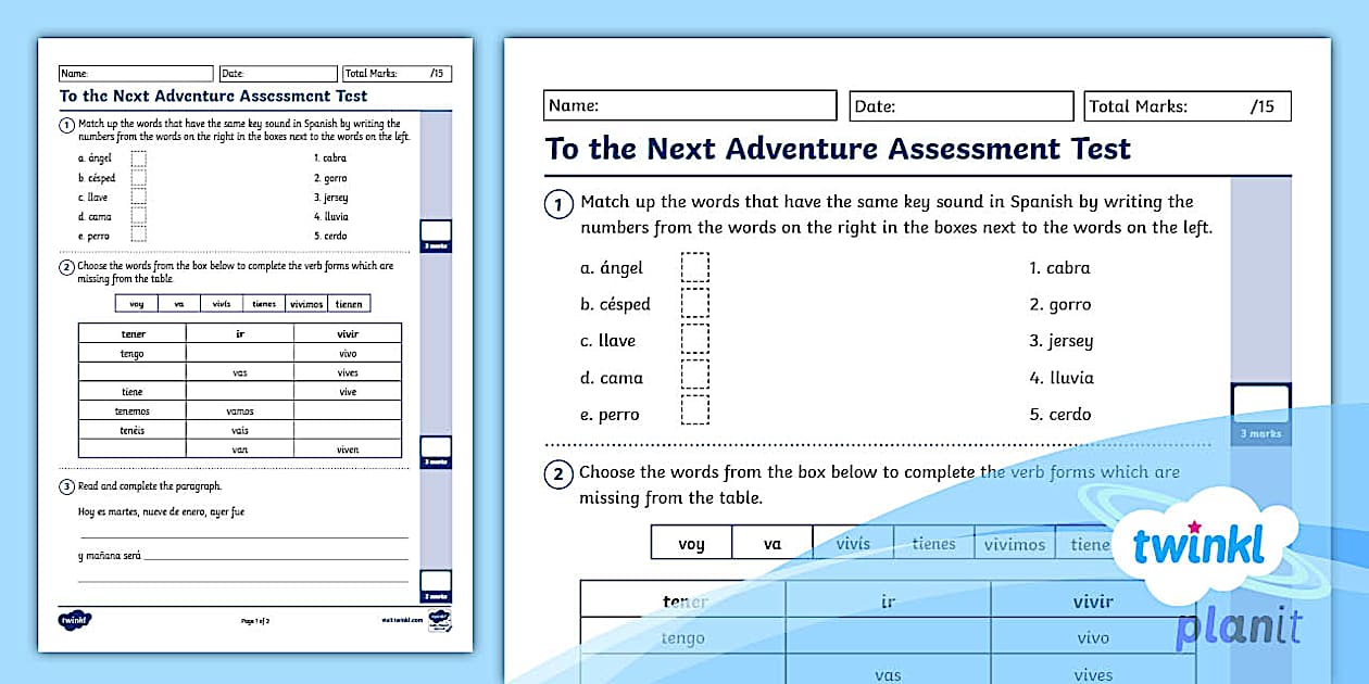 👉 Spanish Assessment: Year 6: To The Next Adventure