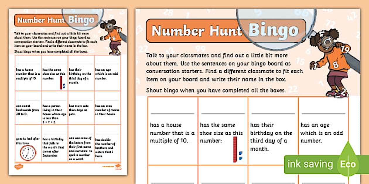 👉 KS1 Maths Icebreaker Activity- Number Hunt Bingo