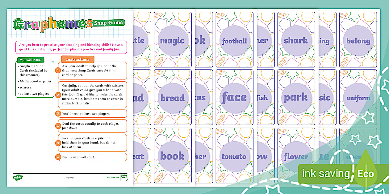 Graphemes Snap Game Phonics Screening Check Preparation (Ages 5 - 7)